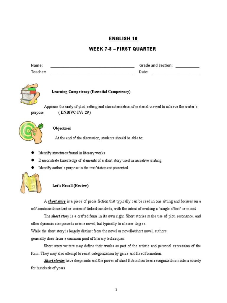 English 10 Quarter 1 - Week 7 8 | PDF | Short Stories | Narration
