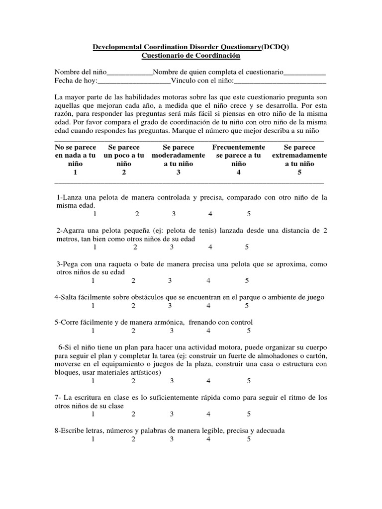 Cuestionario de Coordinación - Developmental Coordination Disorder ...
