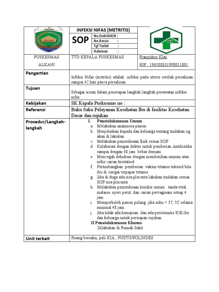 Sop Infeksi Nifas | PDF