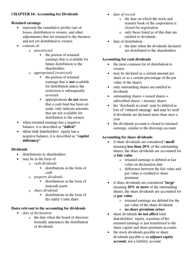 Chapter 16 Notes Pdf Dividend Preferred Stock