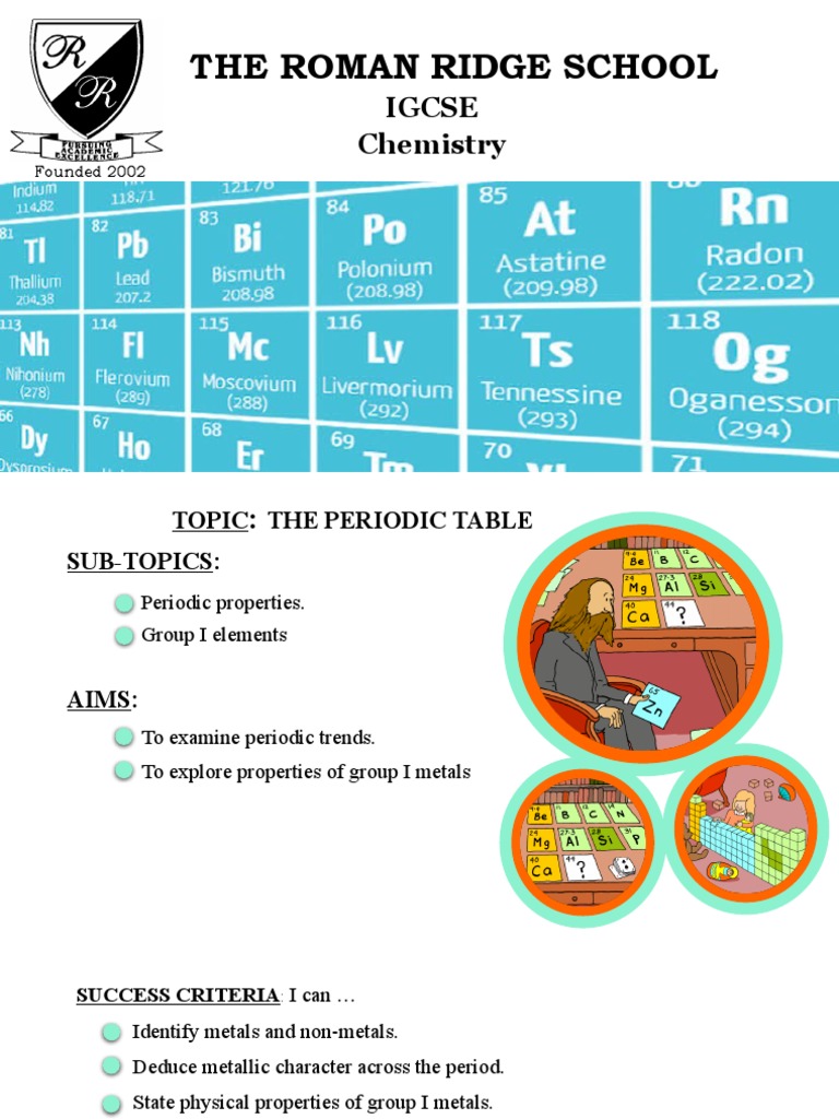 IGCSE Chemistry The Periodic Table | PDF | Chlorine | Ion