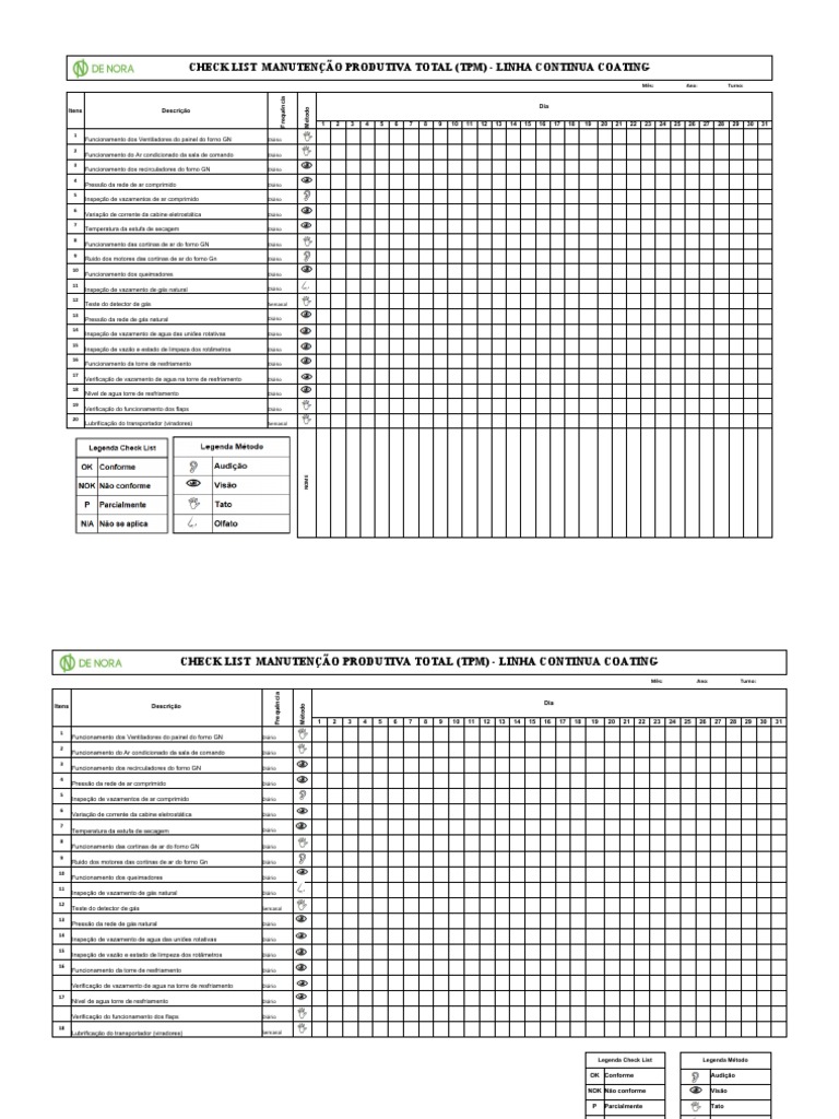 Check List TPM - Linha Continua Coating | PDF | Refrigeração | Física ...