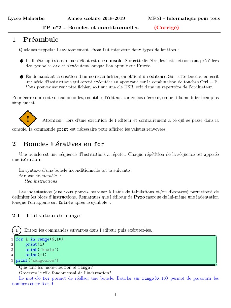 Ipt Mpsi Tp2 Corrige | PDF | Structure de contrôle | Python (Langage de programmation)
