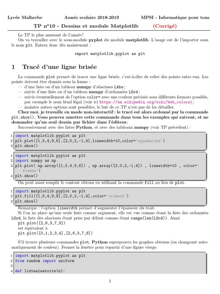 TP Matplotlib : Tracés et Graphiques | PDF | Objets mathématiques ...
