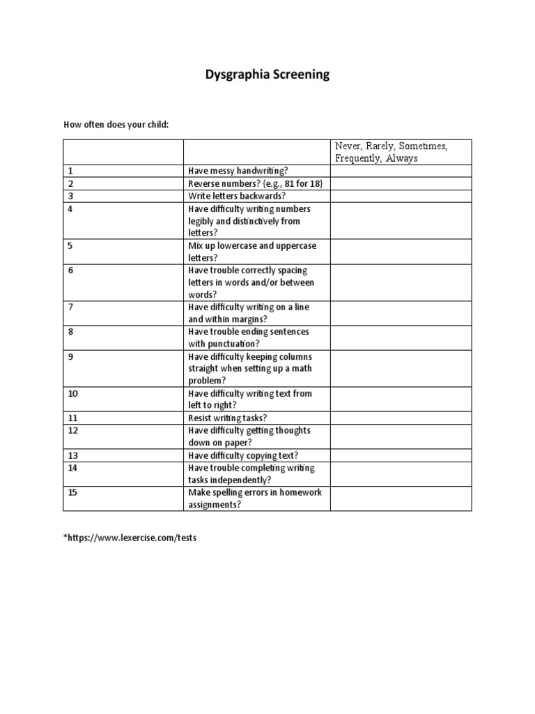 Dysgraphia Screening | PDF