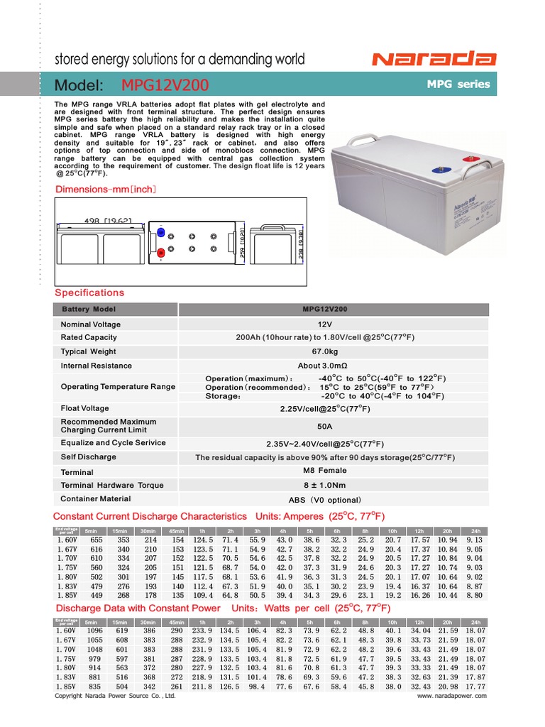 Narada MPG12V200 | PDF | Electric Power | Energy Technology
