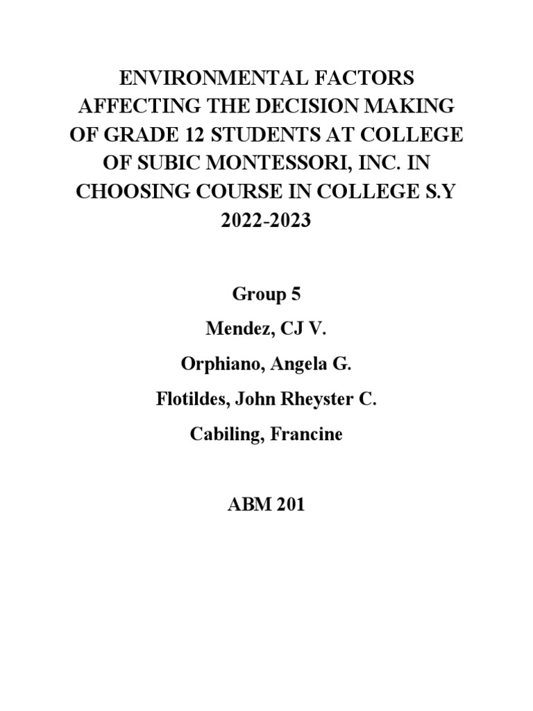 Factors Influencing Course Choices at Subic Montessori | PDF | Decision ...