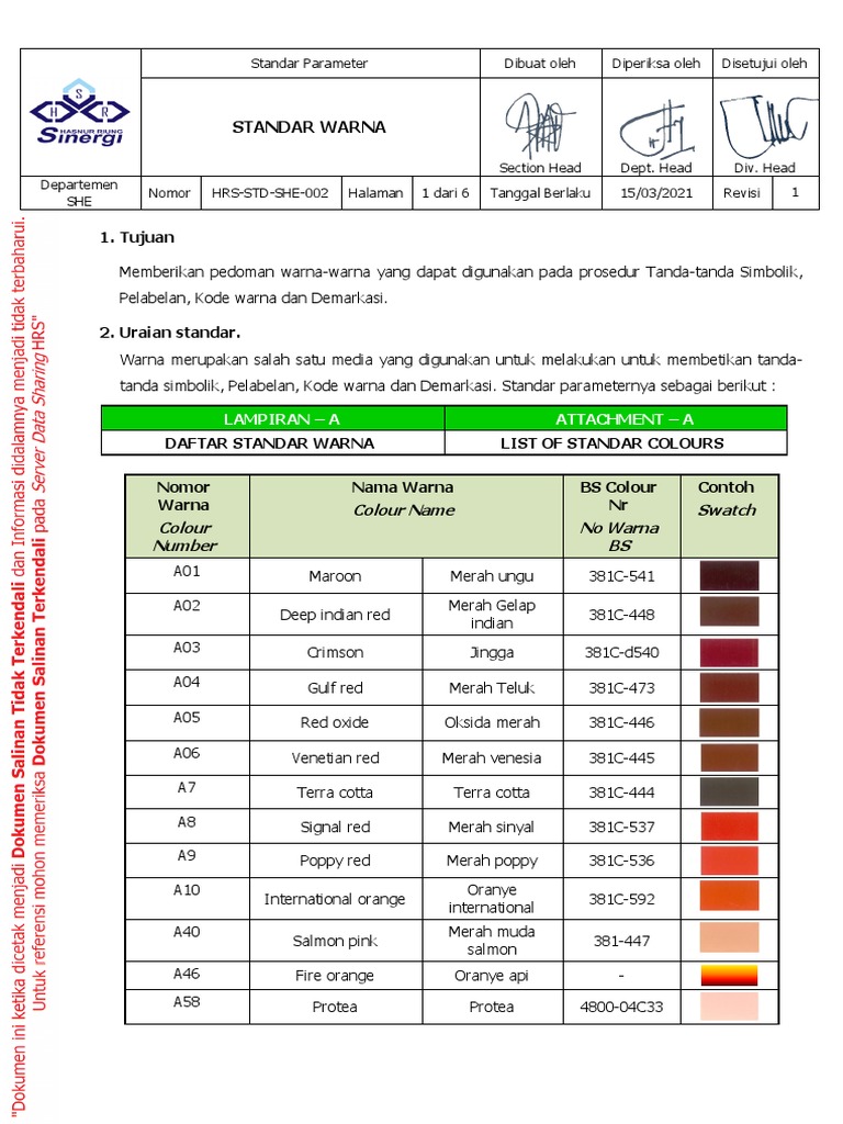 HRS-STD-SHE-002 Standar Warna - Rev.1 | PDF