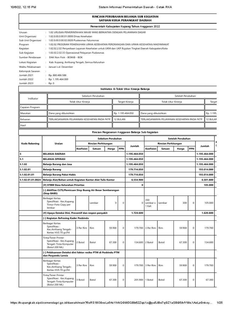 RKA Perubahan BOK 2022 | PDF