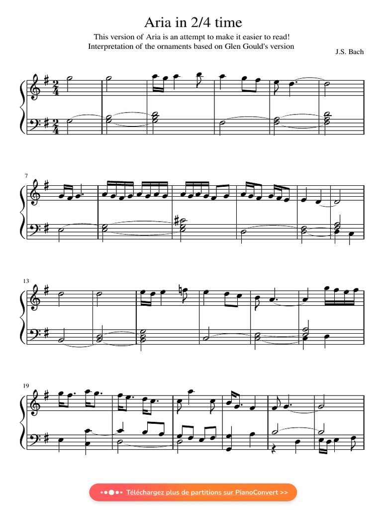 Aria Bach Partition Facile | PDF | Classical Music | Johann Sebastian Bach