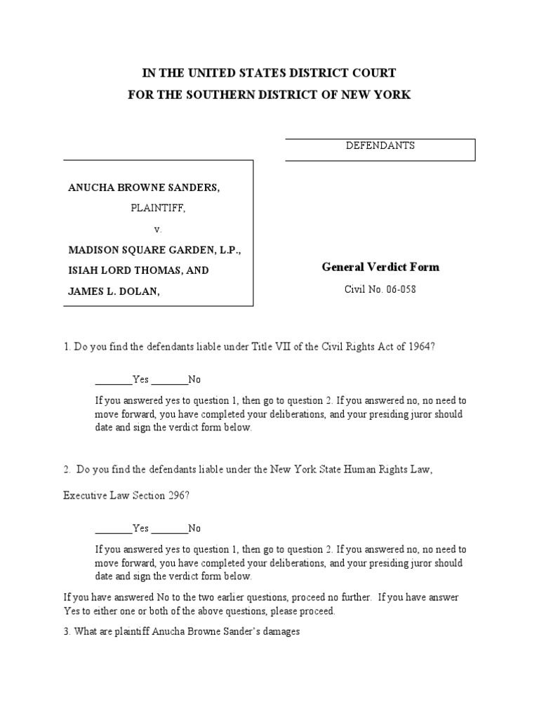 Sanders Joint General Verdict Form - 11-11-2022 | PDF