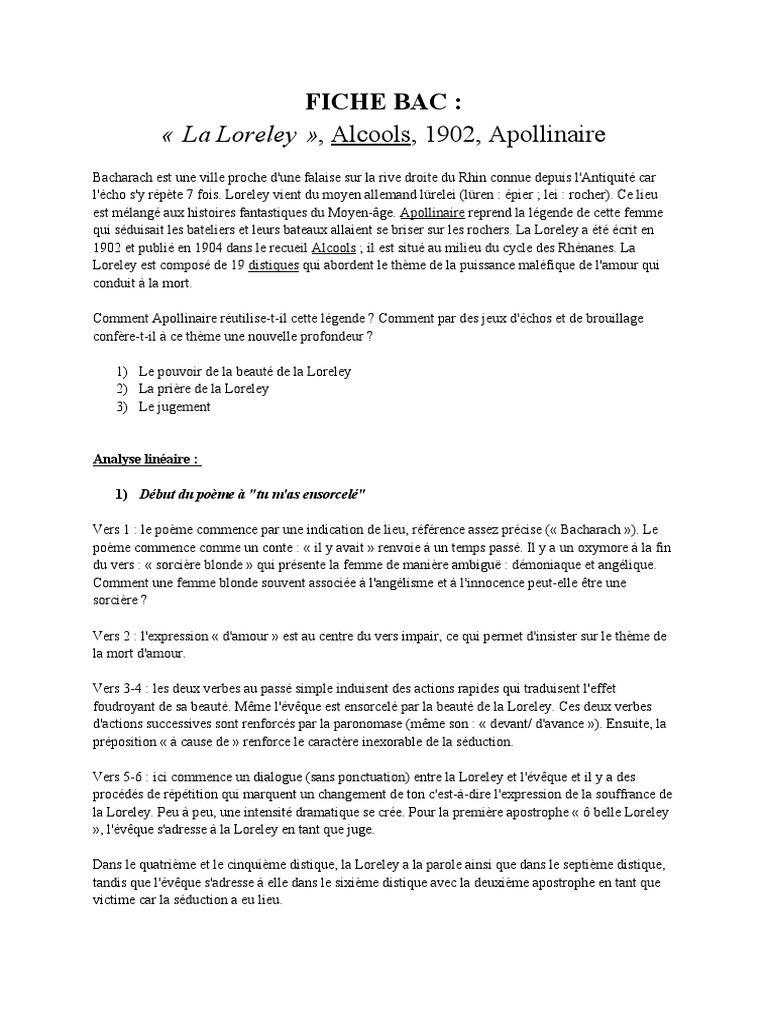 Fiche Bac La Loreley | PDF | Poésie