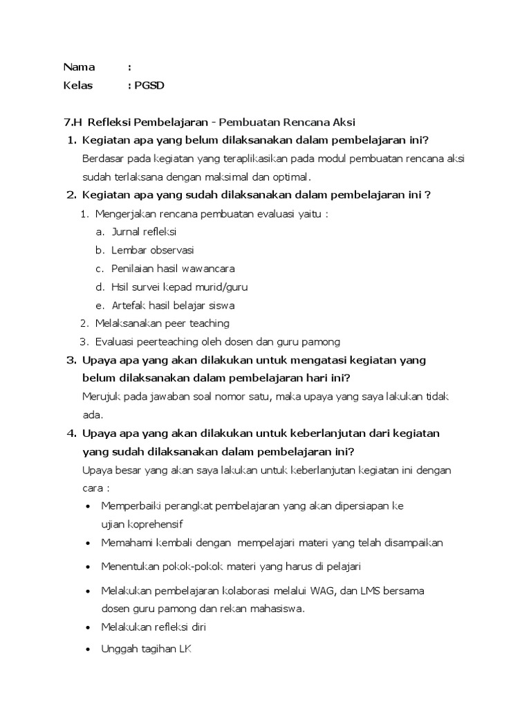 REFLEKSI Pembelajaran - Pembuatan Rencana Evaluasi | PDF | Karier & Perkembangan