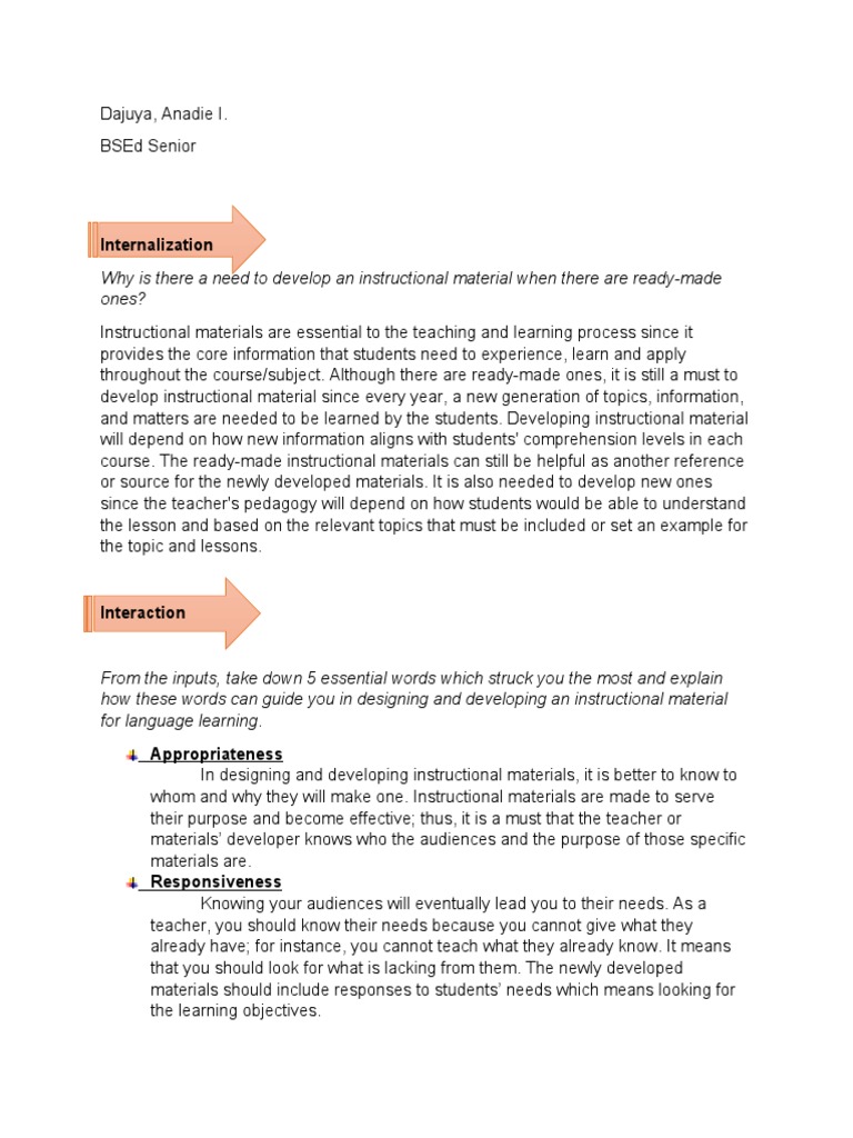 Developing Effective Instructional Materials for Language Learning | PDF | Learning | Teachers