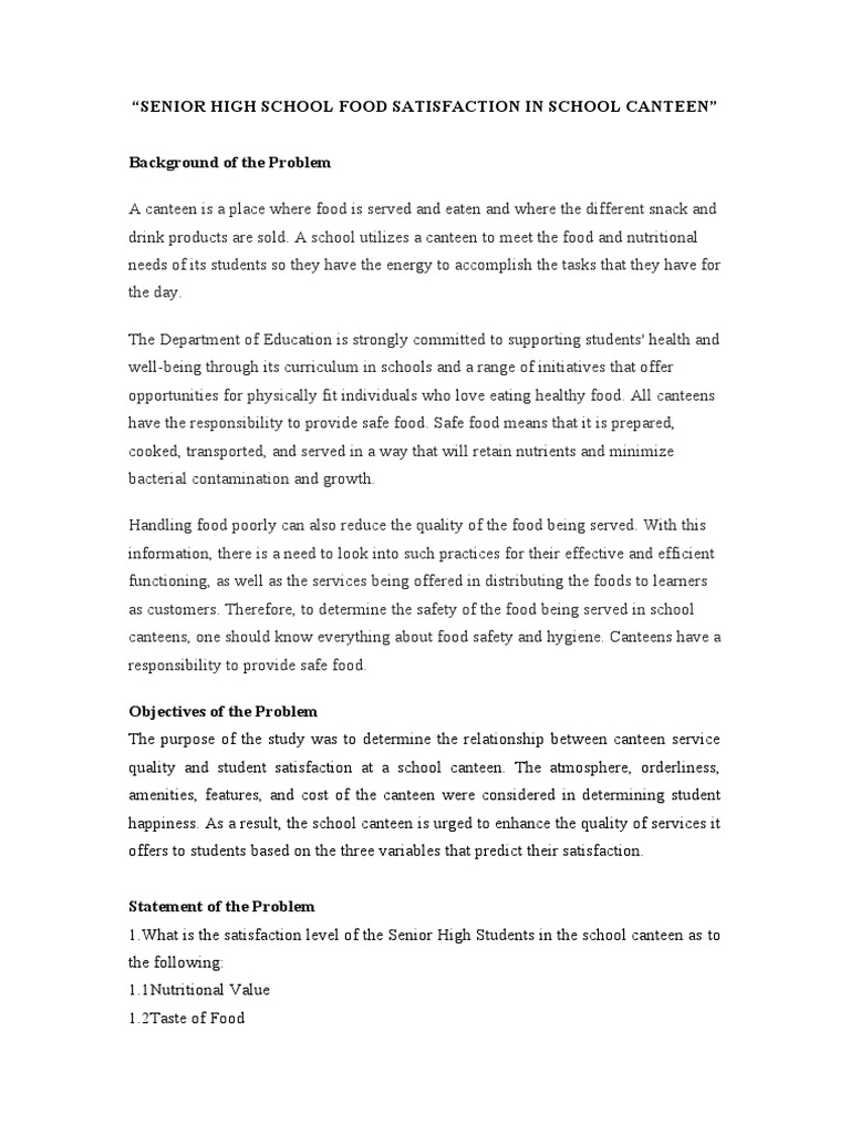 Senior High School Food Satisfaction in School Canteen | PDF | Foods ...