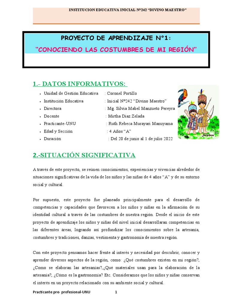 Proyecto de Aprendizaje N°1-Conociendo Las Costumbres de Mi Comunidad ...
