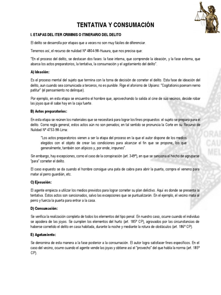 Tentativa y Consumación | PDF | Derecho penal | Intención (Derecho Penal)