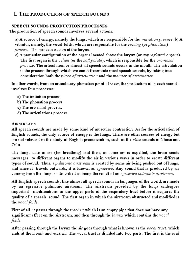 SPEECH SOUNDS PRODUCTION PROCESSES | PDF | Human Voice | Vowel