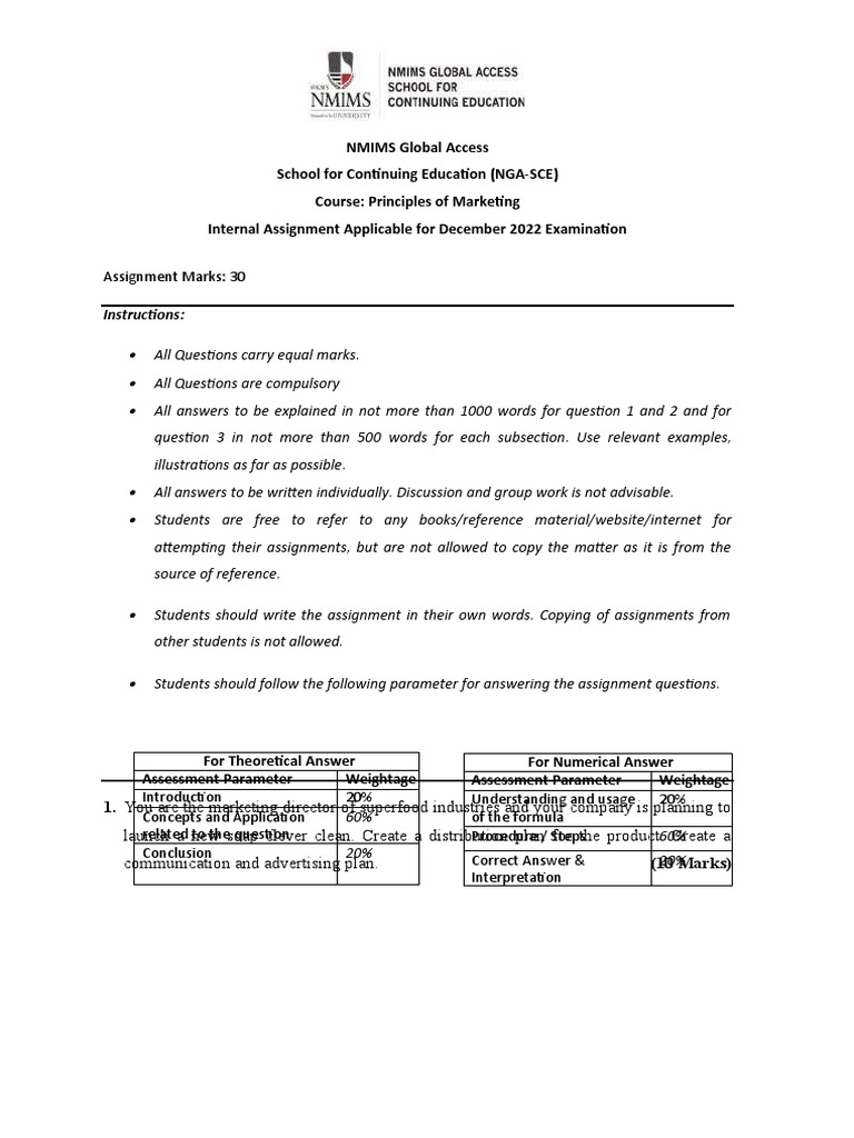 Principles of Marketing - Assignment Dec 2022 15V5WPhmcd | PDF | Marketing | Subscription ...