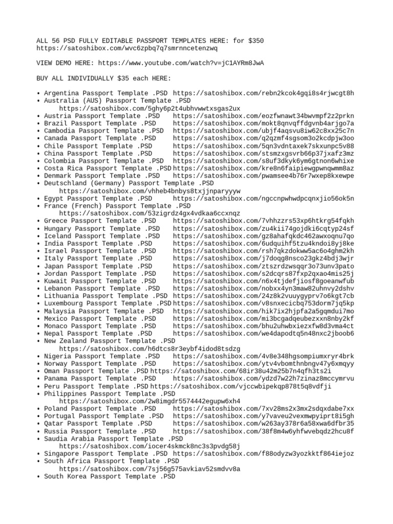 Fully Editable Passport Templates .PSD 56 Countries | PDF | National ...