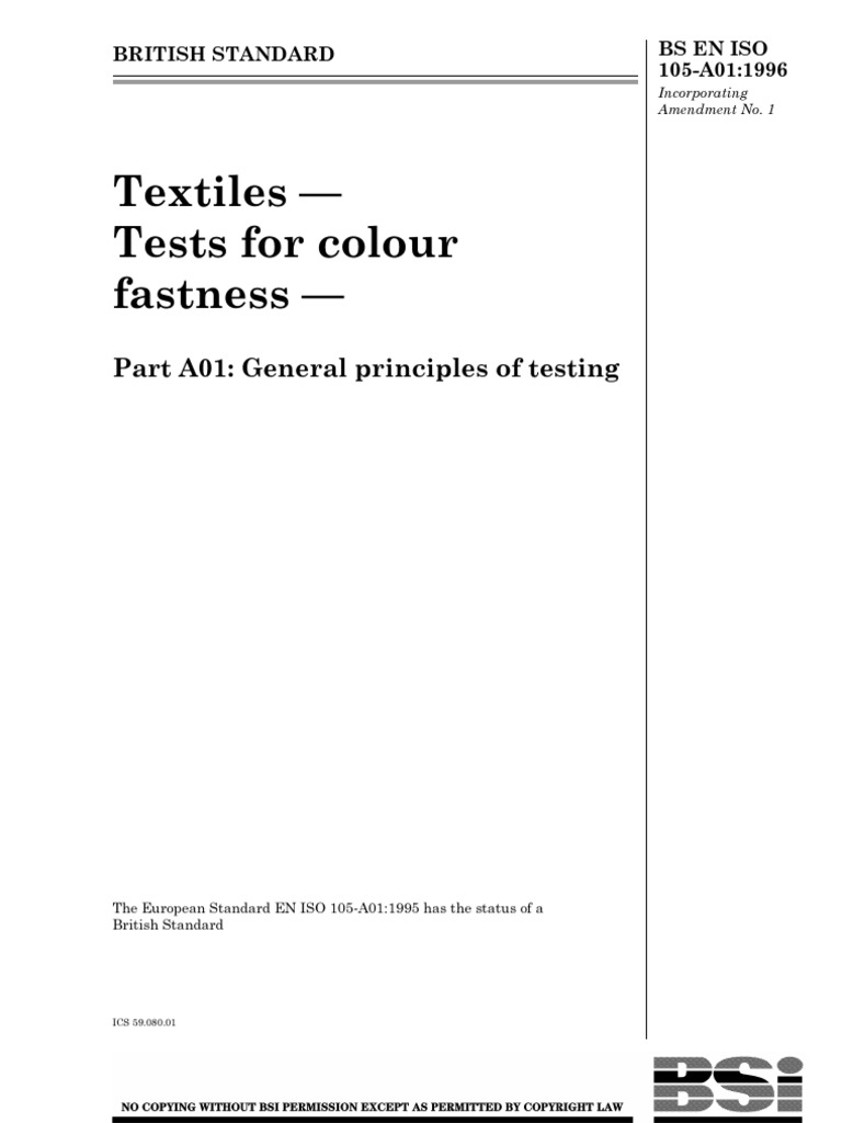 BS en ISO 105-A01 1996 Textiles. Tests For Colour Fastness. | PDF