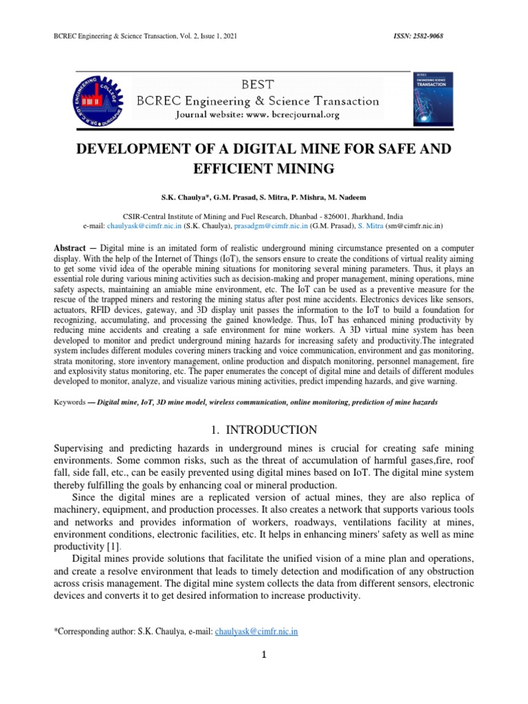 Digital Mine Paper | PDF | Internet Of Things | Wireless Sensor Network