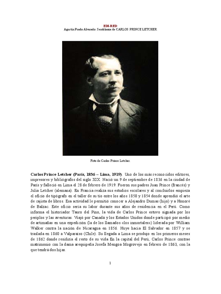 Carlos Prince Letcher Paris 1836 Lima 1919 Semblanza | PDF | Perú ...