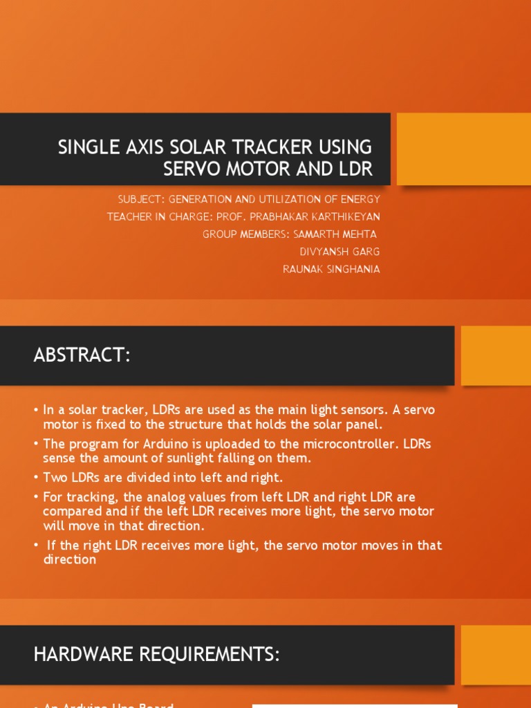 Single Axis Solar Tracker Using Servo Motor | PDF | Solar Panel | Solar ...