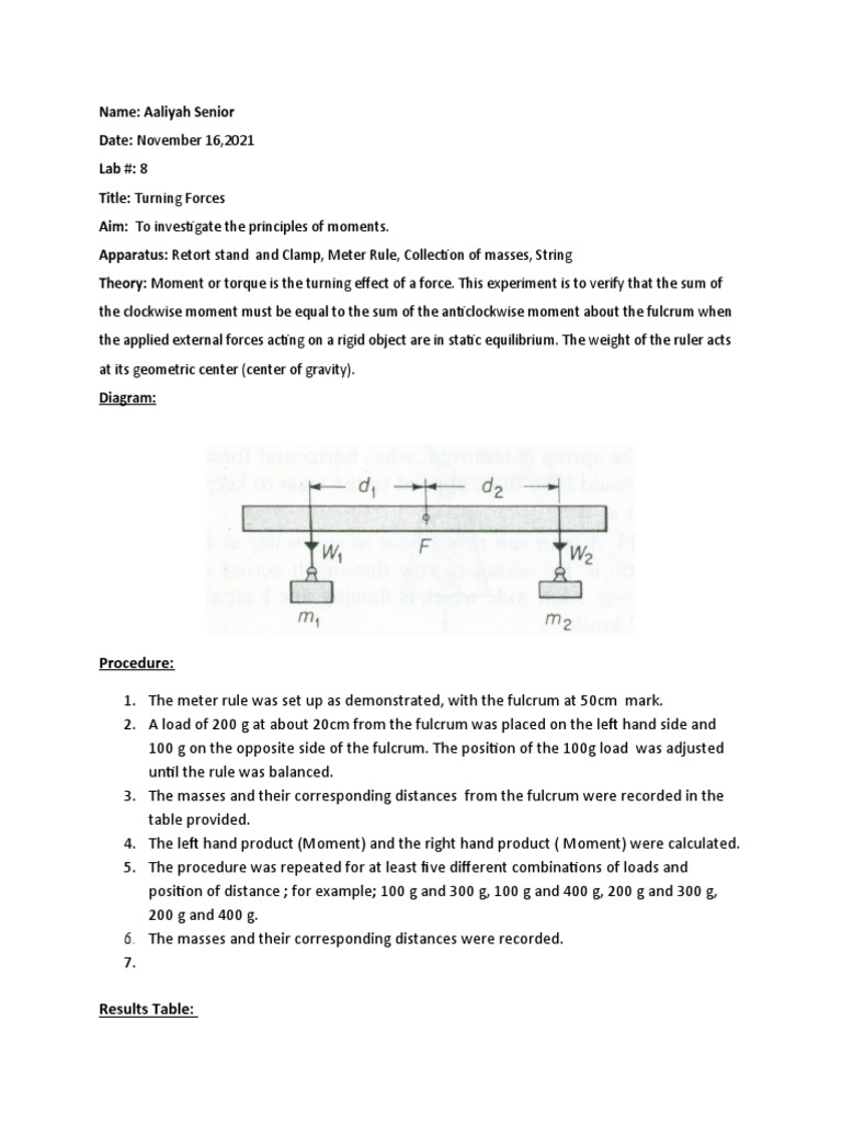 Moment of A Force - Physics Lab | PDF | Force | Lever