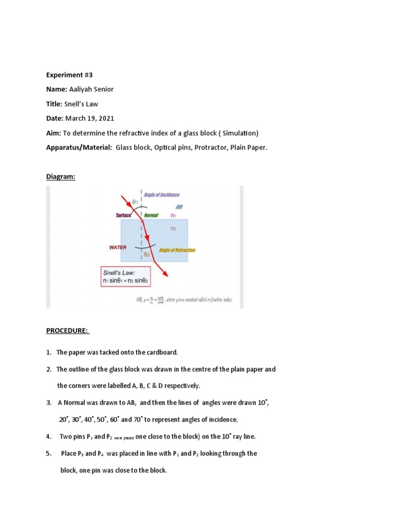 Refractive Index Physics Lab | PDF | Refraction | Refractive Index