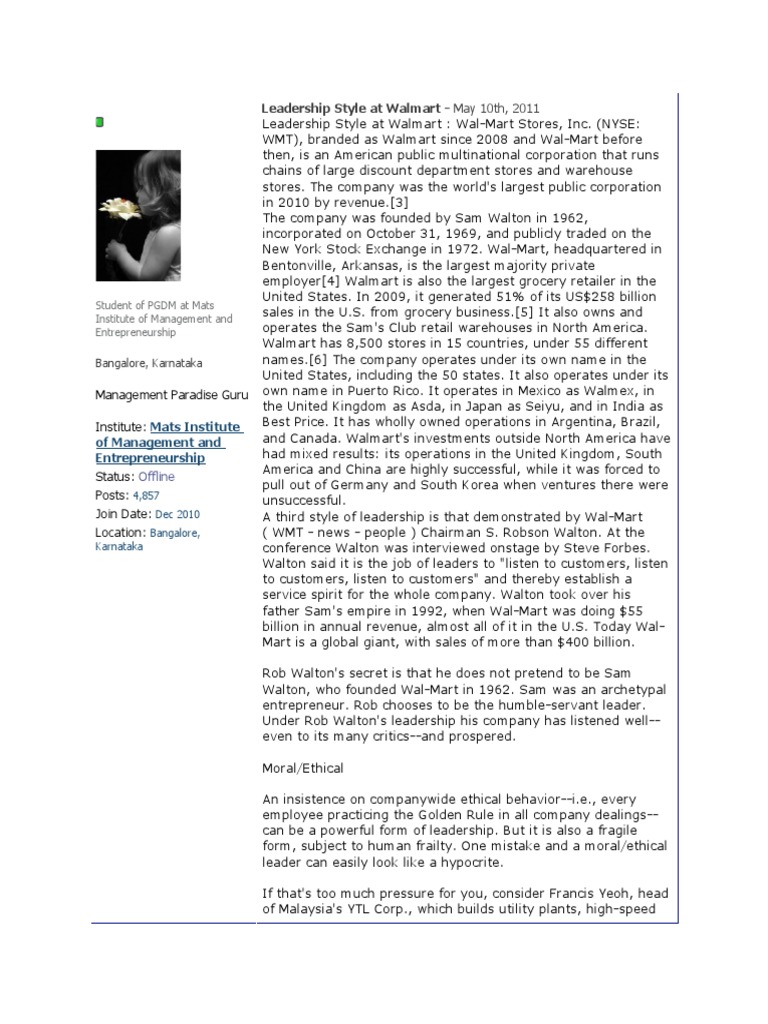 Walmart Leadership Insights | PDF | Cost Of Living | Walmart