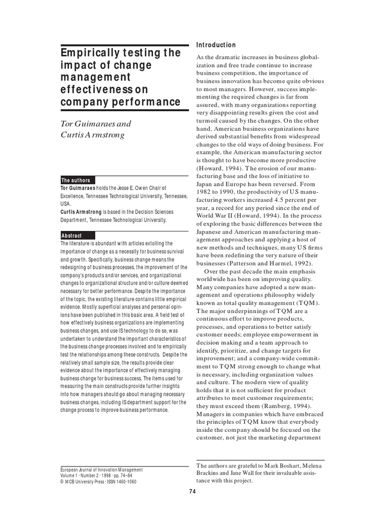 Empirically Testing Theimpact of Changemanagementeffectiveness ...