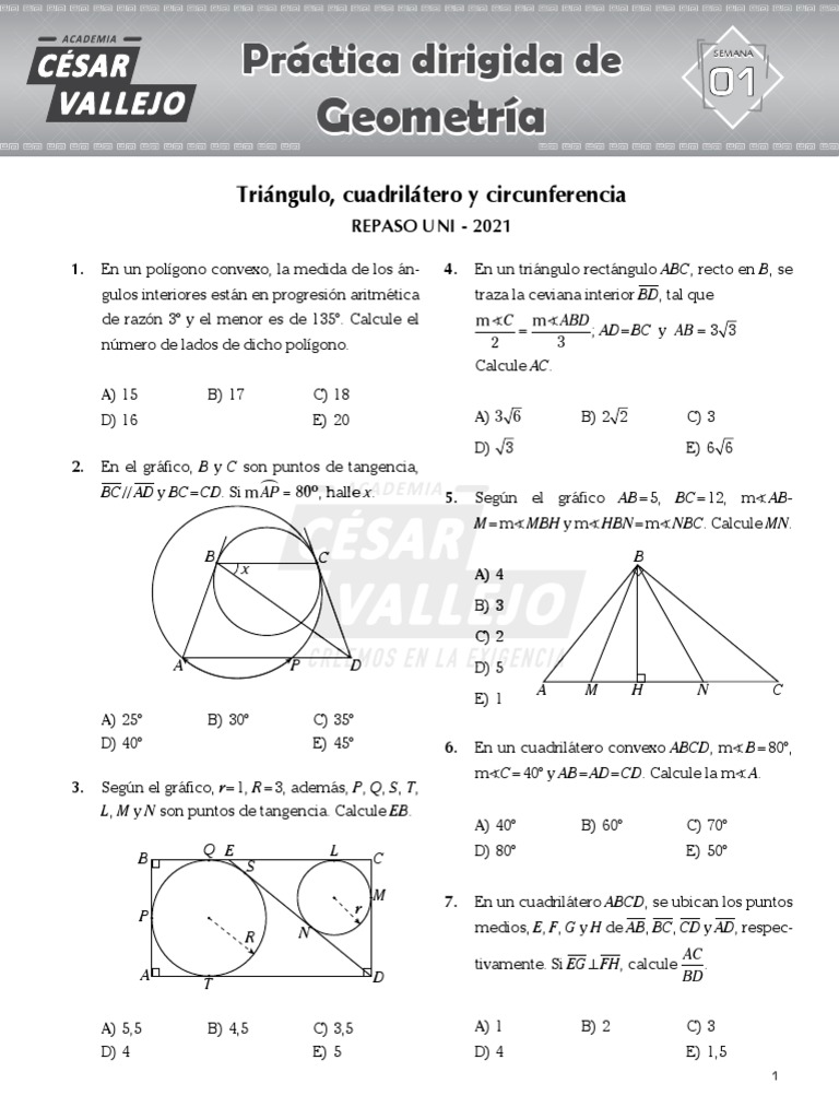 GEOMETRÍA Practica 01 | PDF | Geometría Elemental | Geometría del plano euclidiano