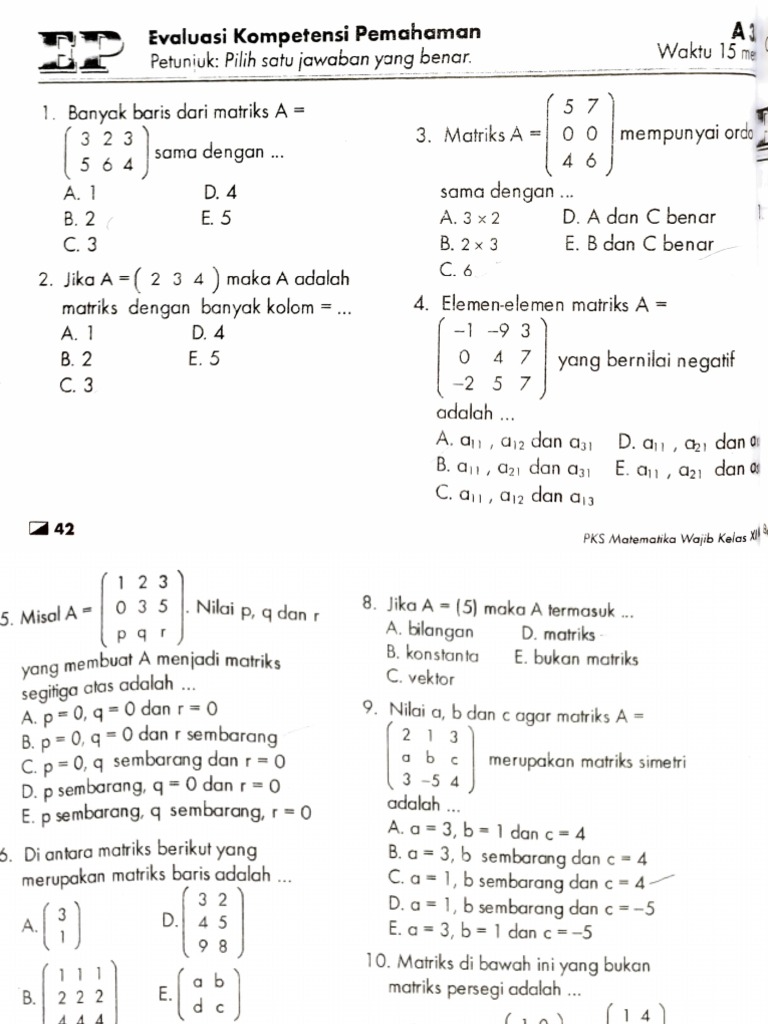 Latihan Soal Matriks Kelas 11 | PDF