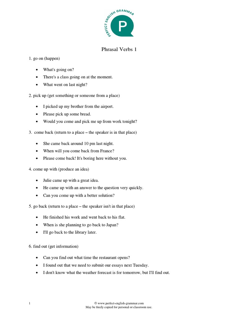 Phrasel Verbs List and Exercises | PDF | Language Arts & Discipline