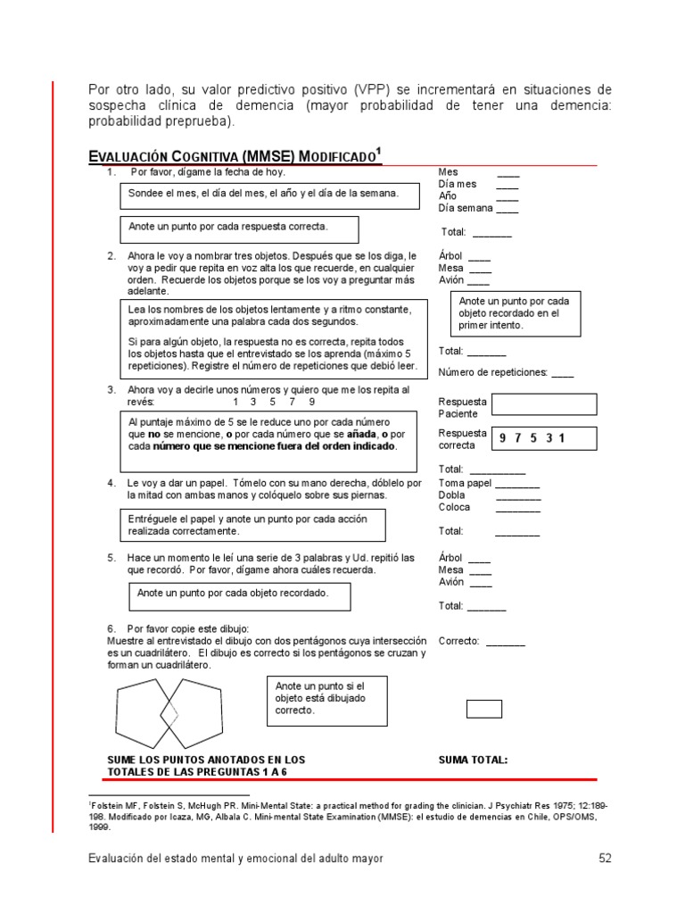 Evaluación Cognitiva MMSE en Adultos Mayores | PDF | Cognición | Sicología