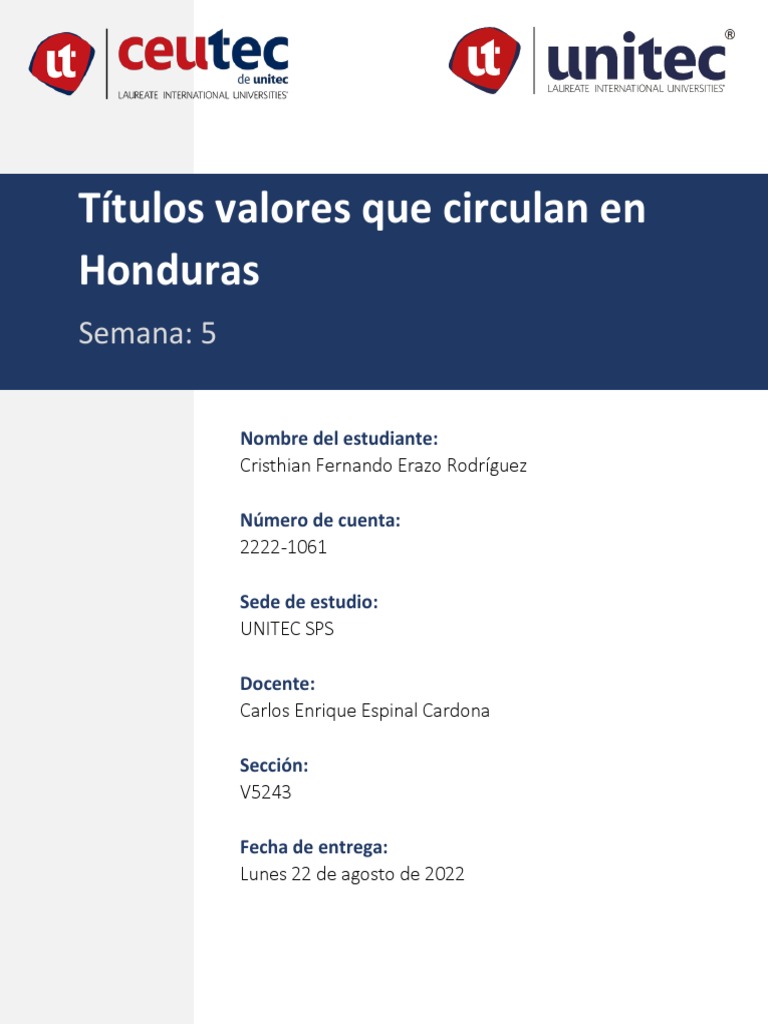 S5 - Tarea 5.1 Títulos Valores Que Circulan en Honduras | PDF | Cheque ...