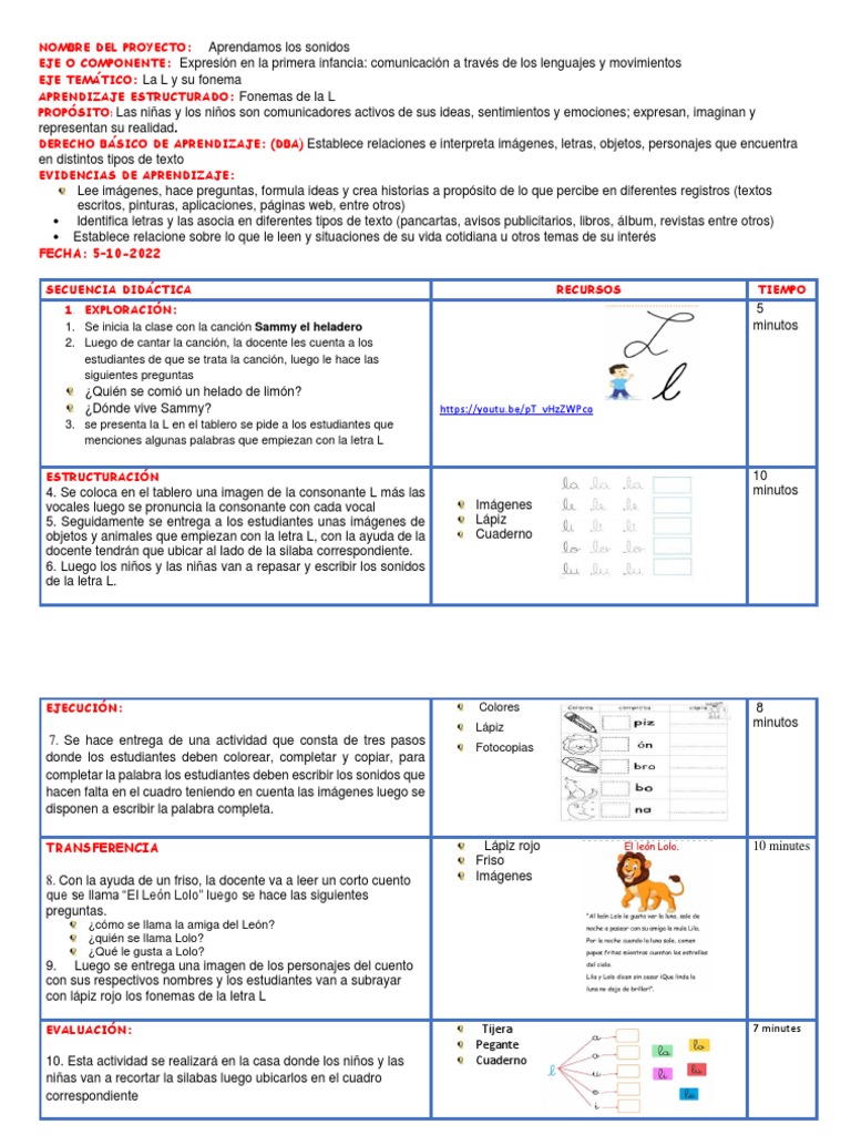 La L y Su Fonema | PDF | Aprendizaje | Imagen