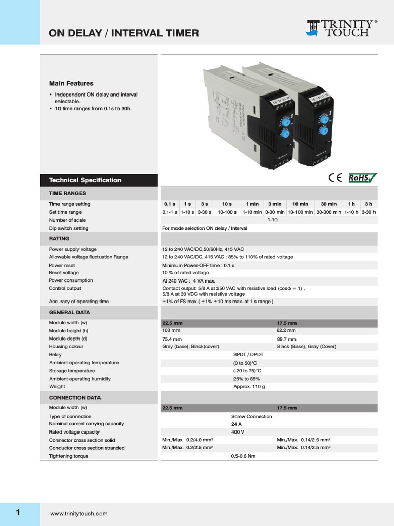 Specification Sheet for the ON Delay/Interval Timer Module | PDF ...