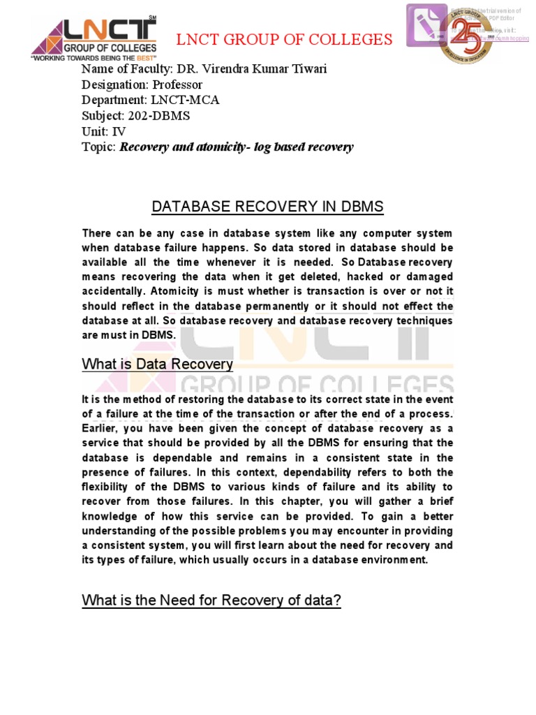 DBMS Recovery & Atomicity Guide | PDF | Computer Data Storage | Databases