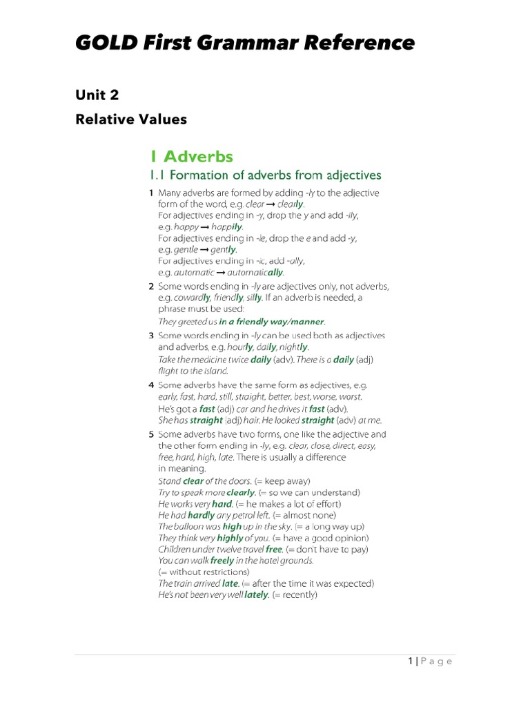 Grammar Reference Unit 2 Relative Values | PDF