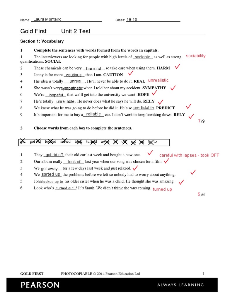 First - Unit - Test - 02 - Correction | PDF
