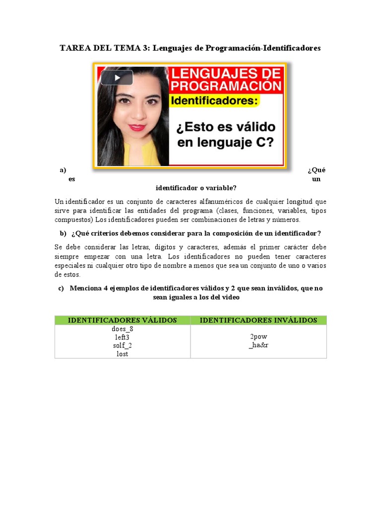 Identificadores en Lenguajes de Programación | PDF