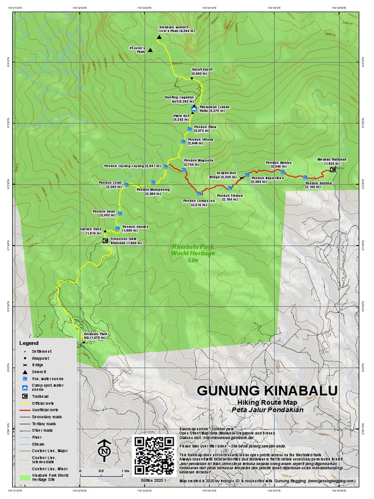 Gunung Kinabalu Hiking Route Map | PDF | Earth Sciences