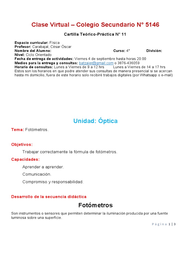 TP 11 Fisica 4to Año | PDF | Dispositivo de carga acoplada | Óptica