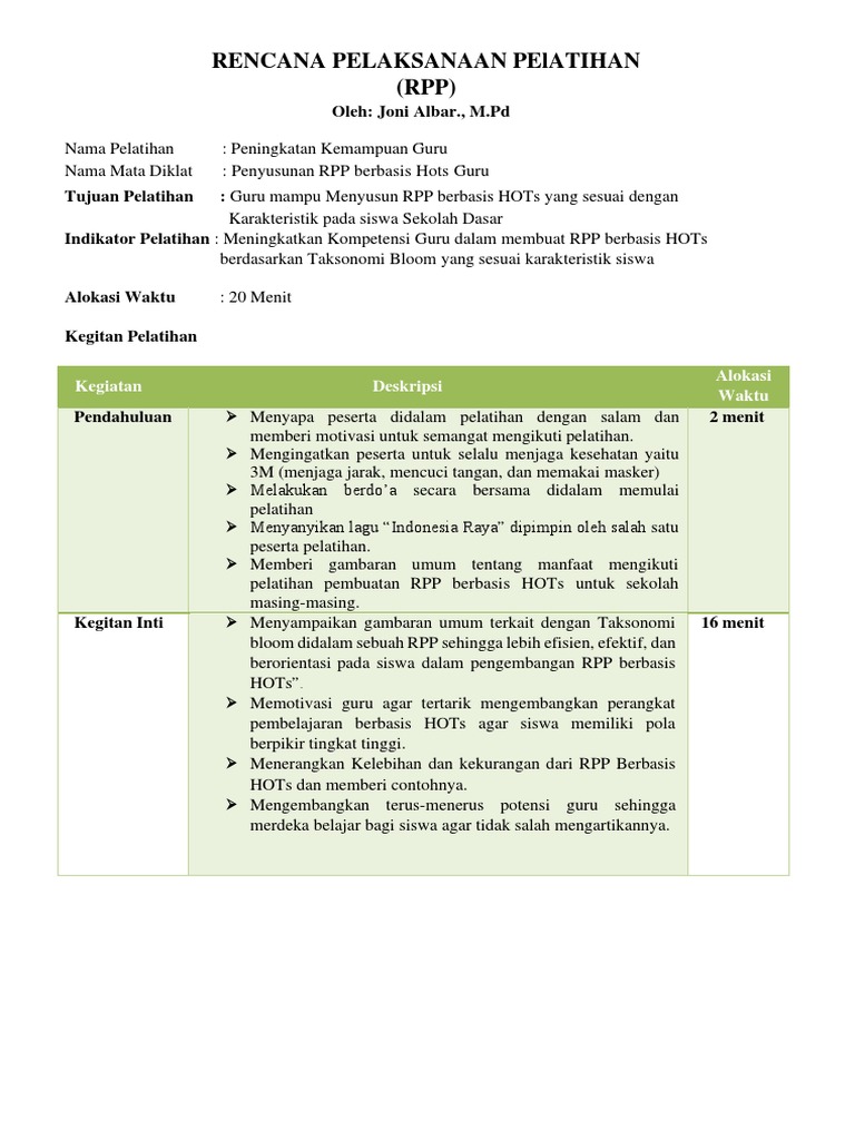 RPP Membuat RPP Berbasis Hots | PDF