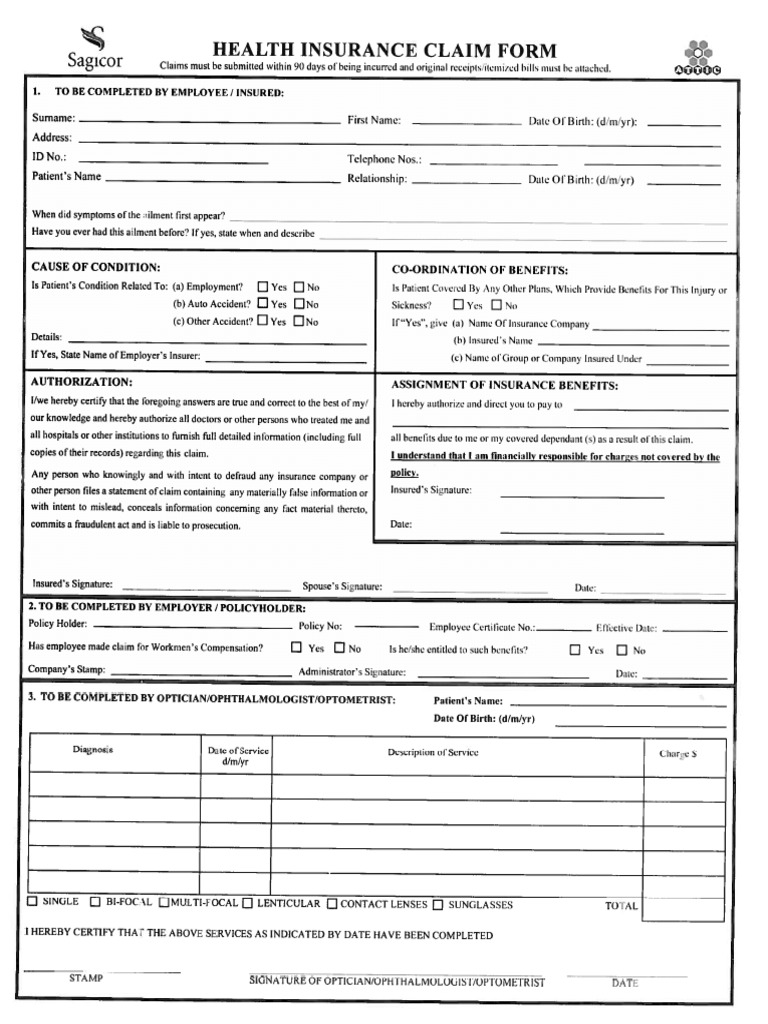 Sagicor Health Claim Form - TT | PDF