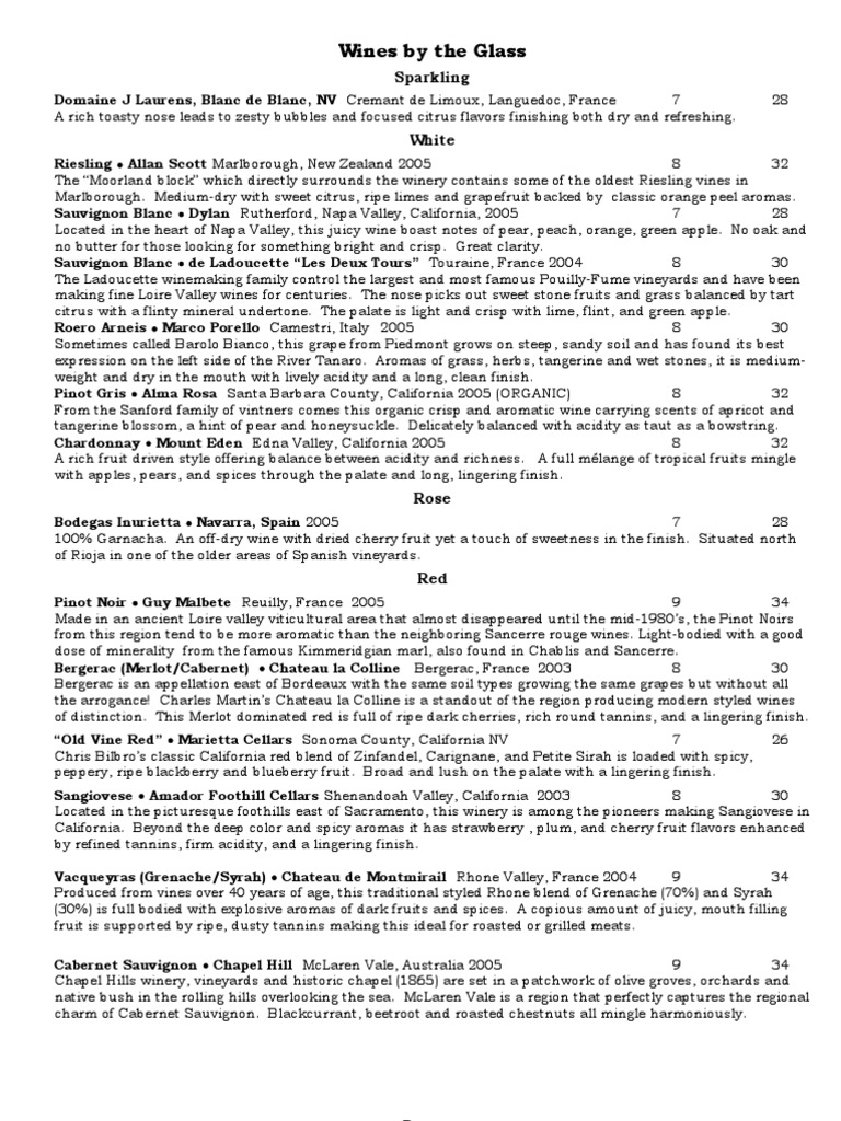 Wine Menu | PDF | Viticulture | Alcoholic Drinks