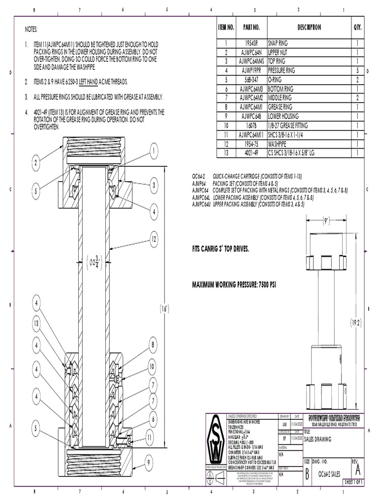 WASHPIPE 3in SOUTHWEST QC64-2 CANRIG | PDF | Mechanical Engineering | Manufactured Goods
