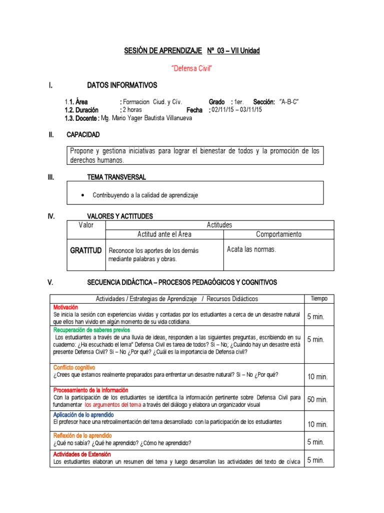 3 SESIÓN DE APRENDIZAJE - Defensa Civil | PDF | Aprendizaje | Maestros